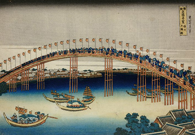 Tenma Bridge in Setsu Province by Hokusai